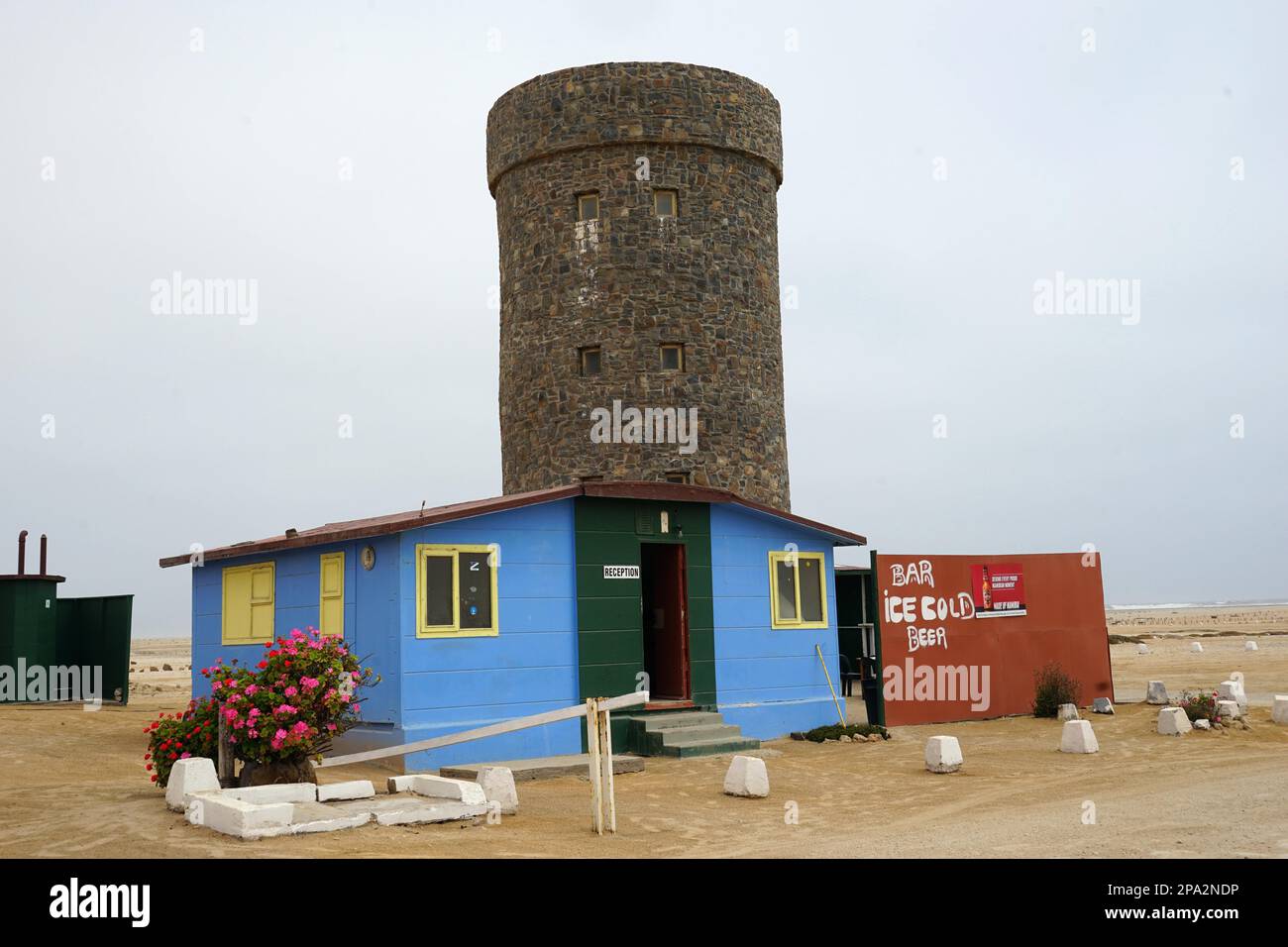 Mile 72, bar and reception of the campsite, near Henties Bay, Dorob ...