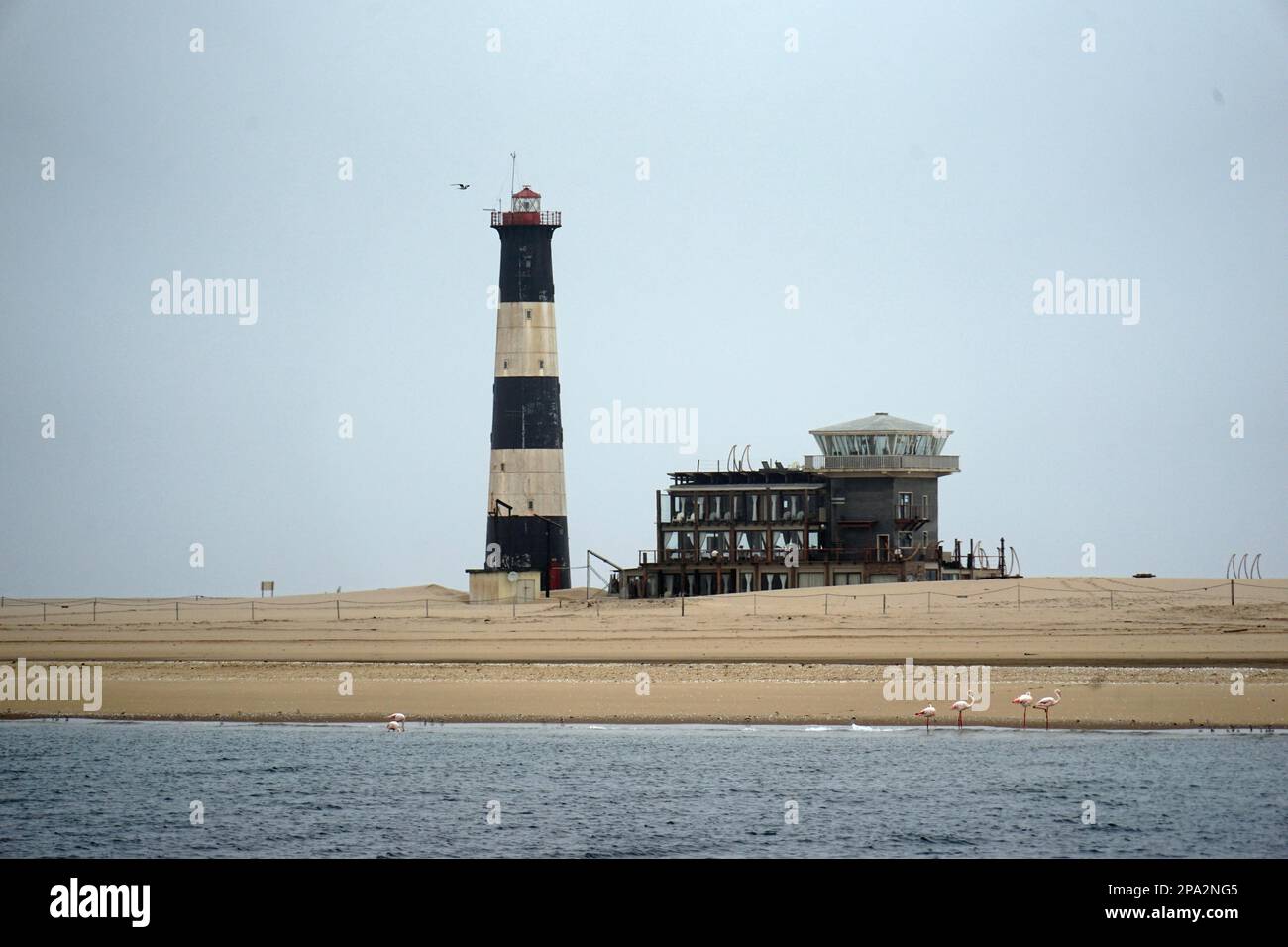 Lighthouse, Pelican Point, next to it control building of the port ...