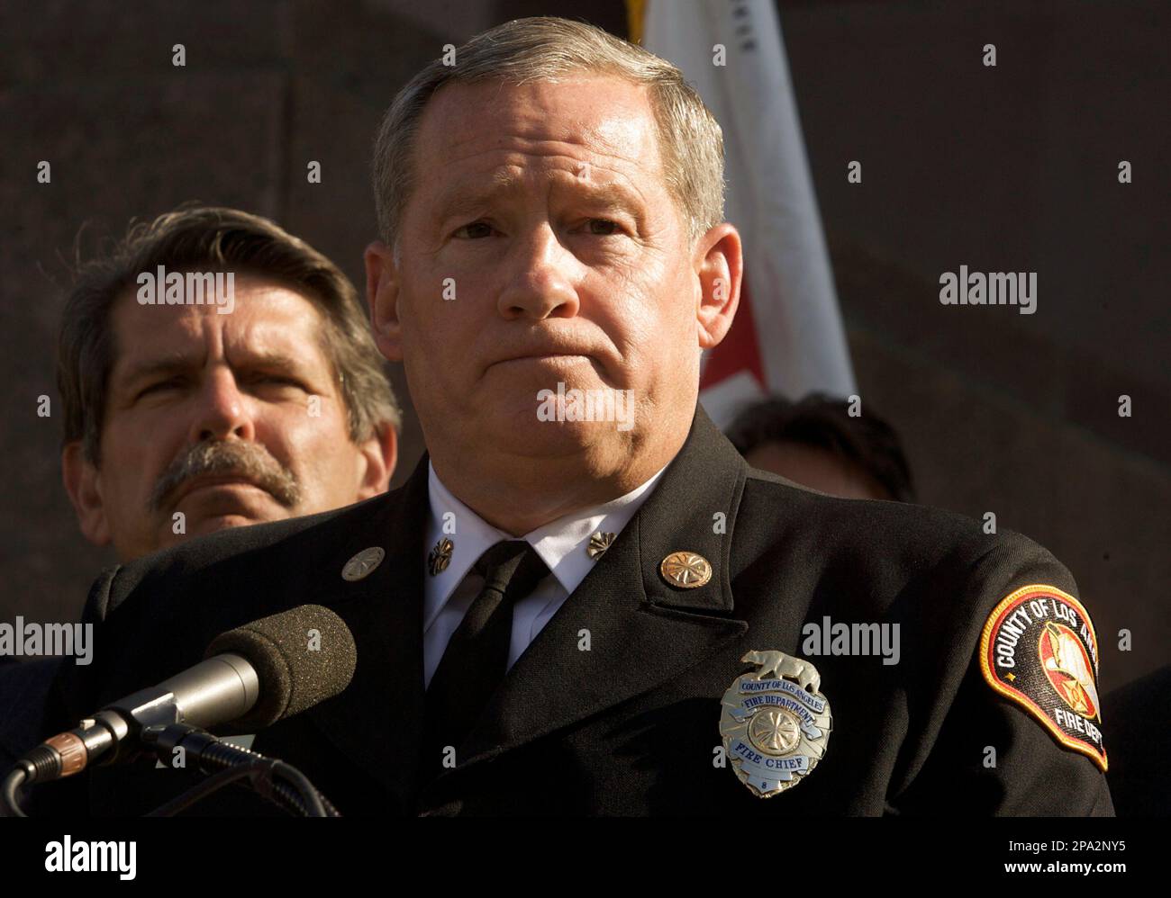 Los Angeles County Fire Chief Michael Freeman, declares the fire that ...
