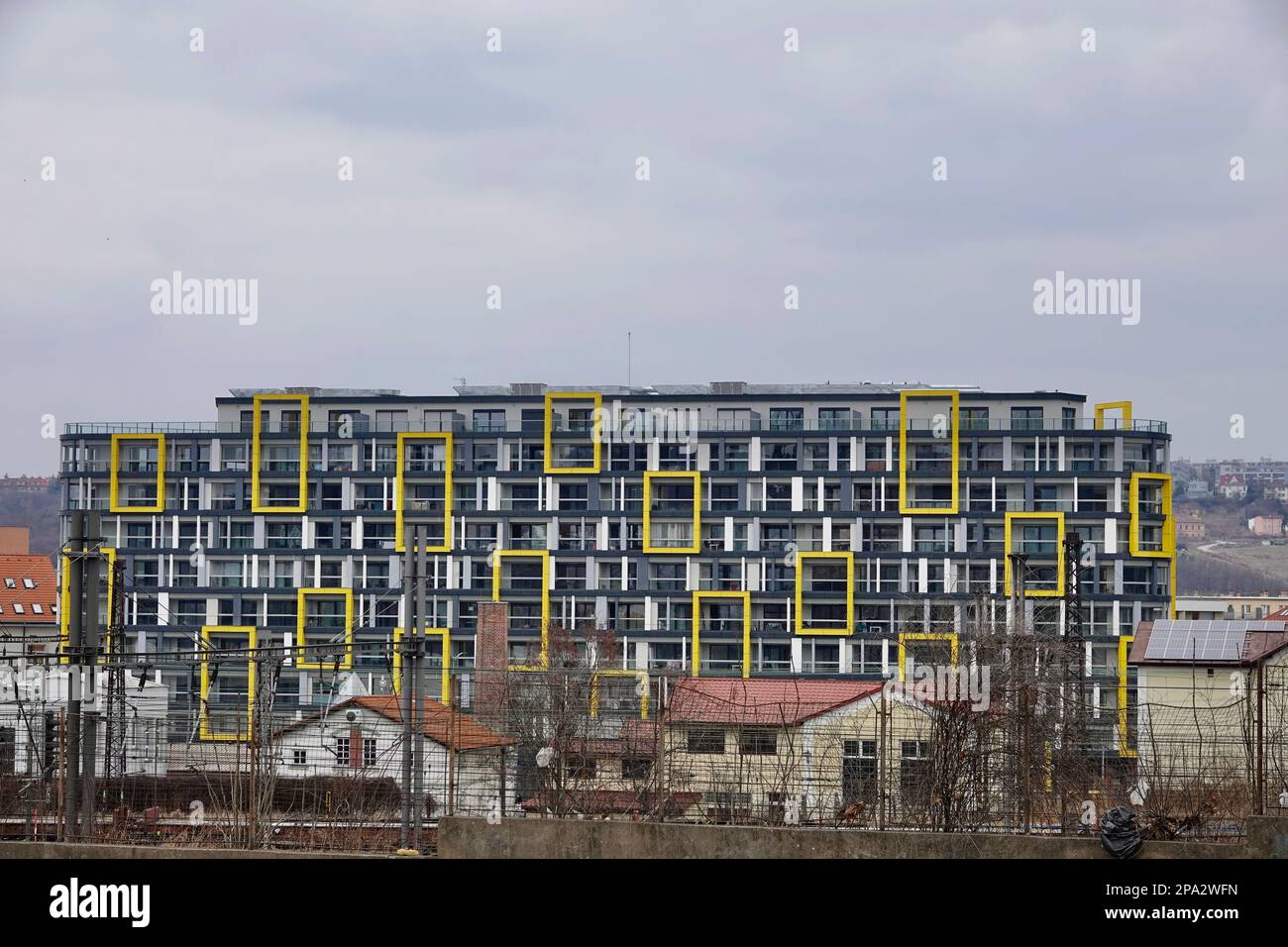 Modern residential building in Prague with a facade decorated with ...