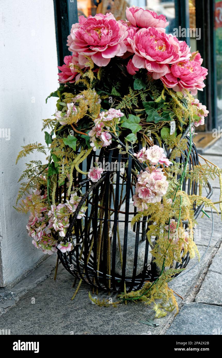 Flower decoration in Gamle Stavanger, an historic area of the old city ...