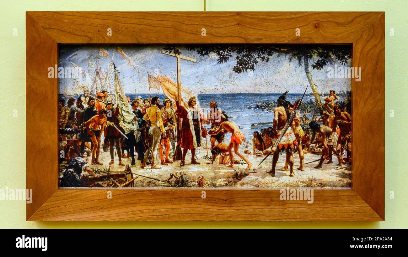 Reproduction painting of the first homage to Christopher Columbus. In ...