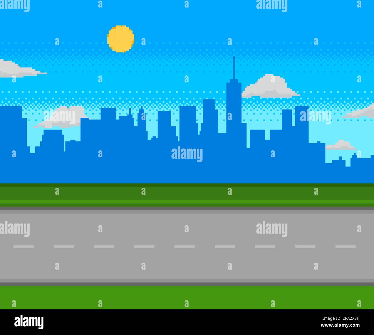 Pixel art game road with city on background Stock Vector Image & Art ...