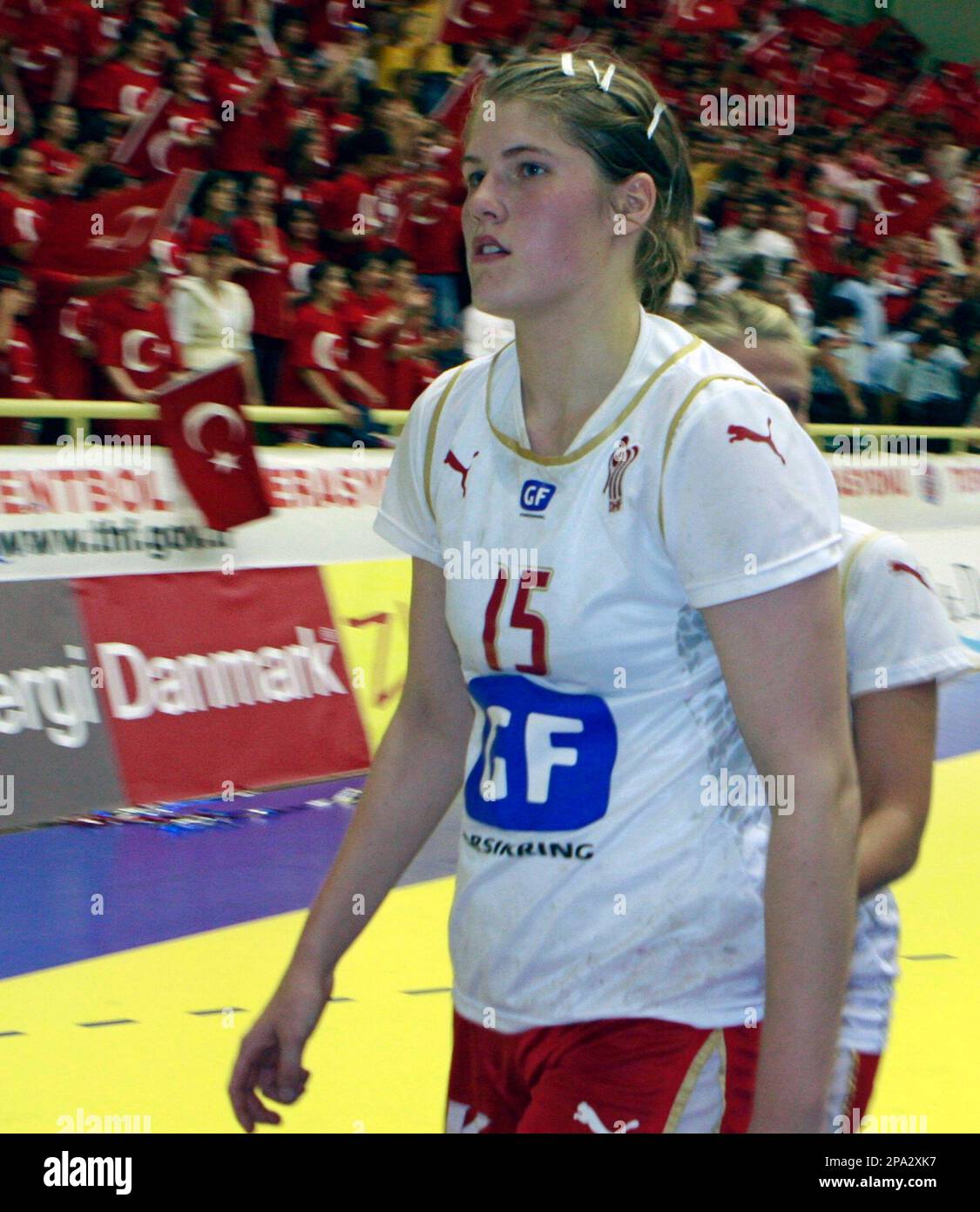 Denmark's Line Jorgensen is seen after her Women's Handball Euro ...