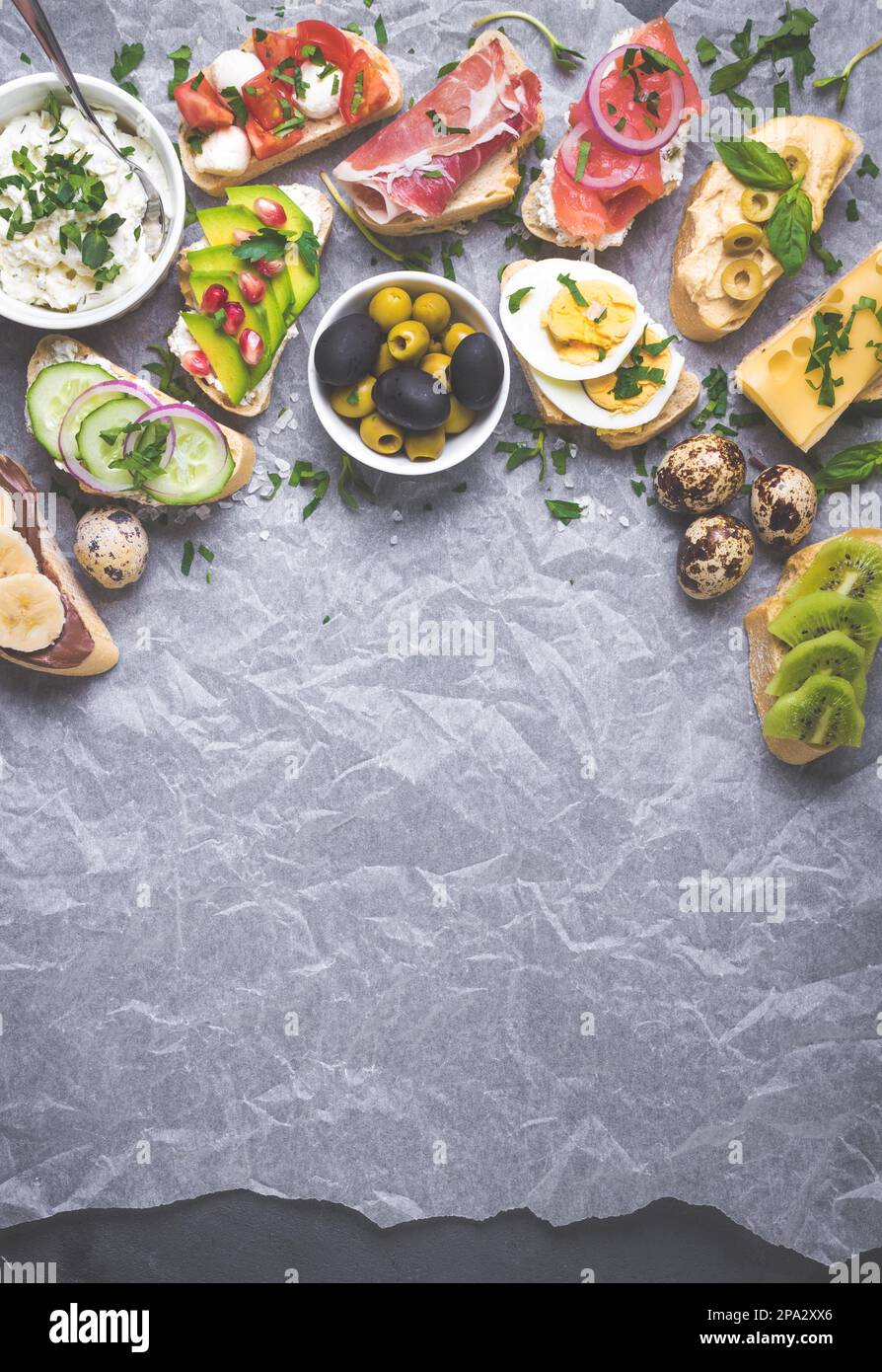 Assorted healthy sandwiches set background. Sandwich bar or buffet ...