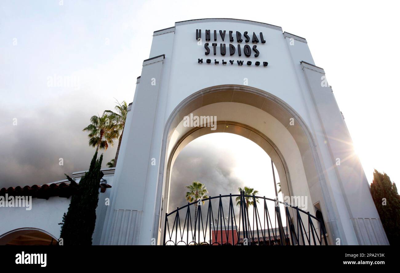 The front entrance to the Universal Studios theme park is seen as smoke ...