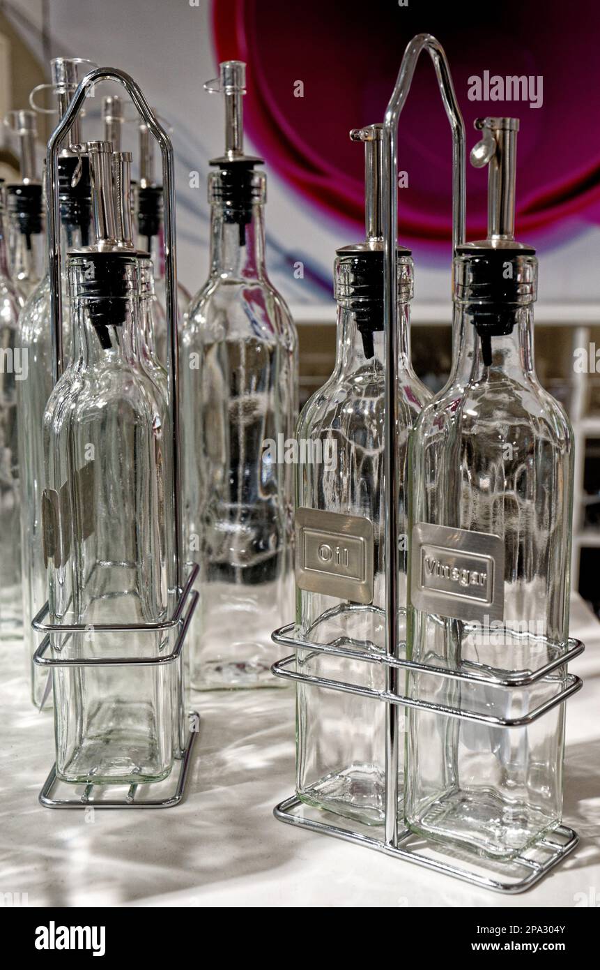 Empty oil and vinegar bottles for condiment - Tableware set of glass ...