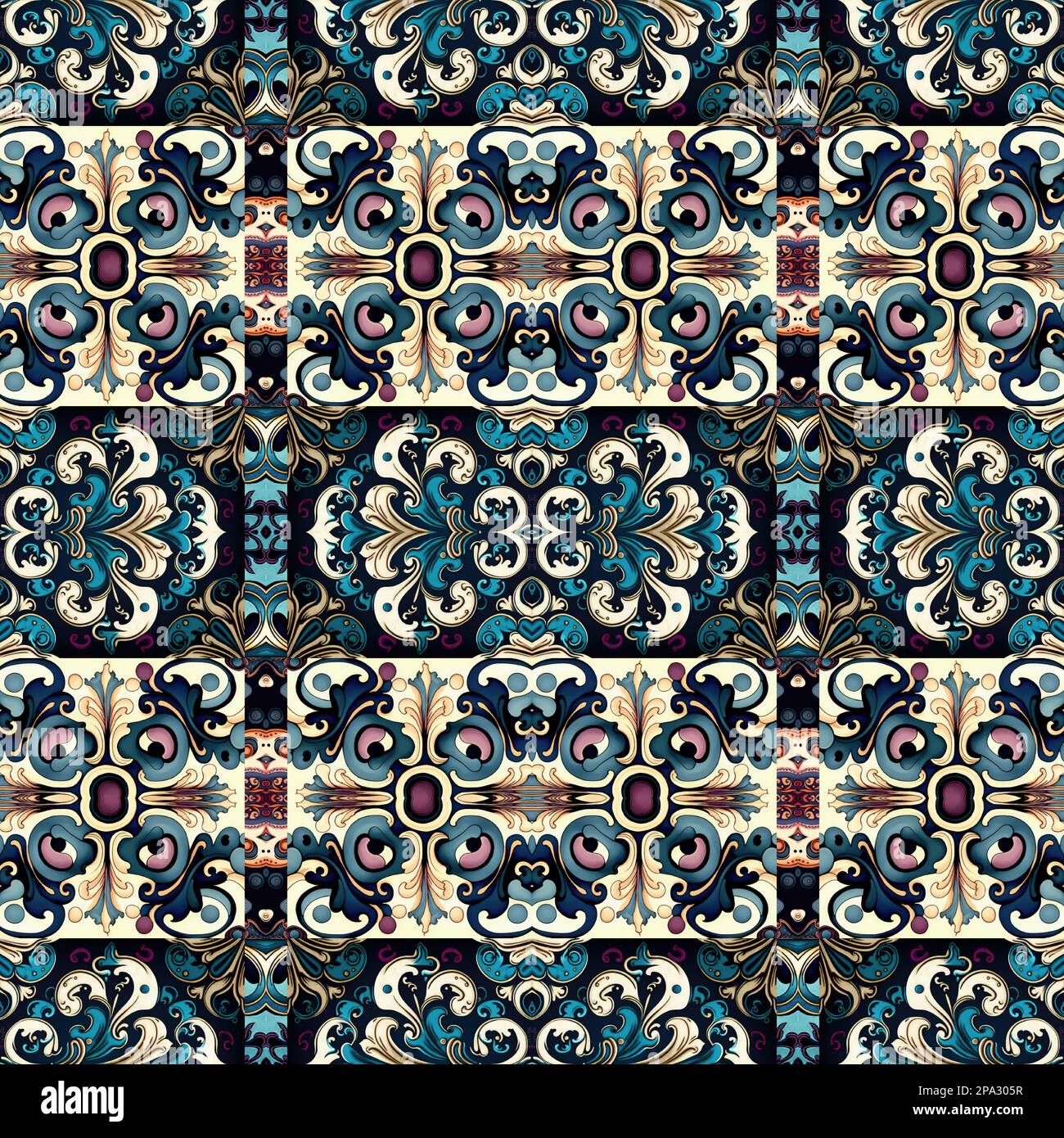 Ornamental victorian seamless wallpaper in roccoco style. Repeat tile ...