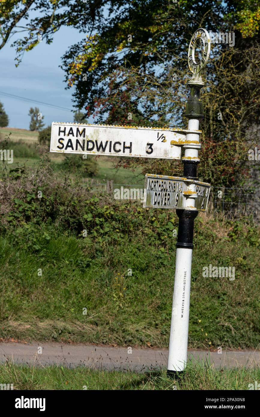 A signpost in the village of Worth points towards Ham village and the ...