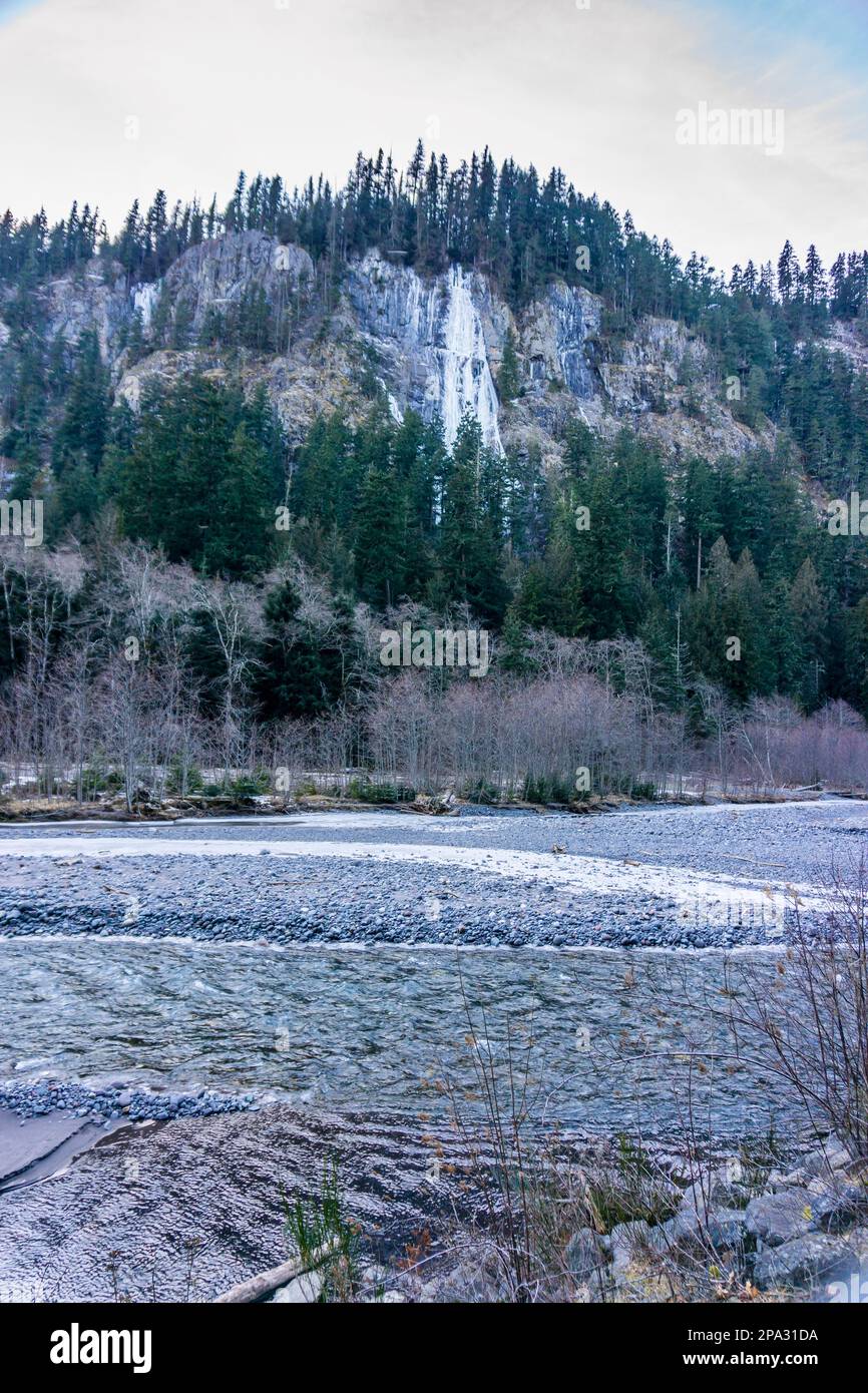Frozen waterfalls near Mount Rainier in Washington State Stock Photo ...
