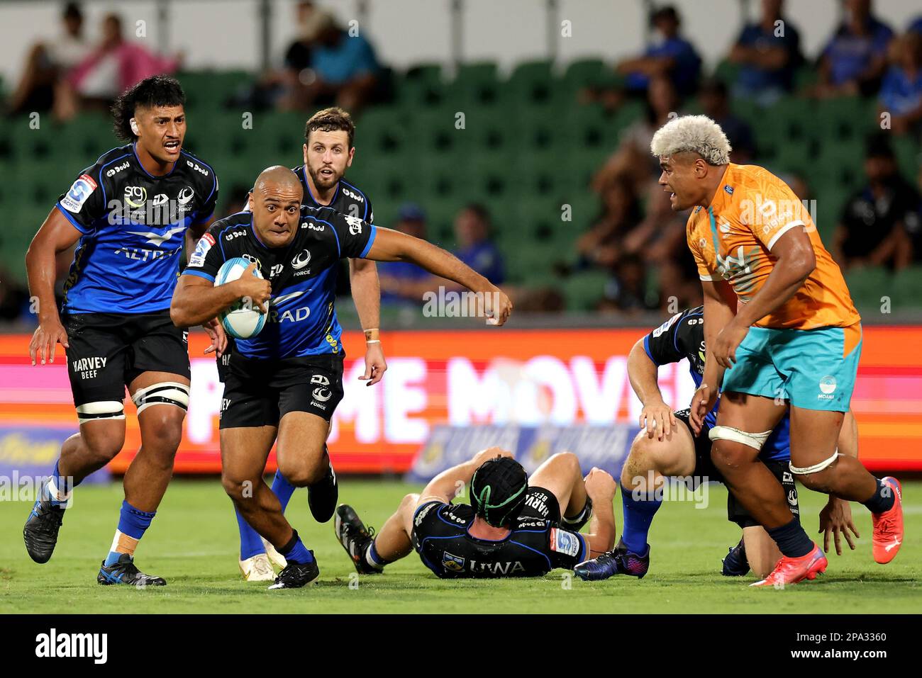 Chase Tiatia of the Force runs the ball during the Super Rugby Pacific ...