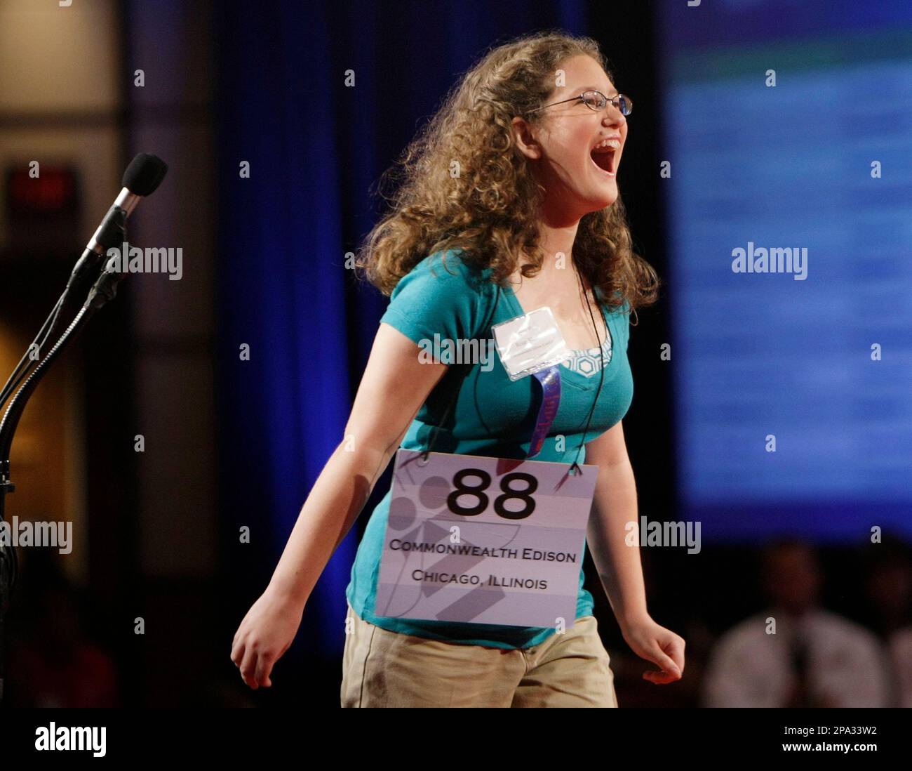 Rose Sloan. from River Forest, Ill, reacts to spelling her word ...