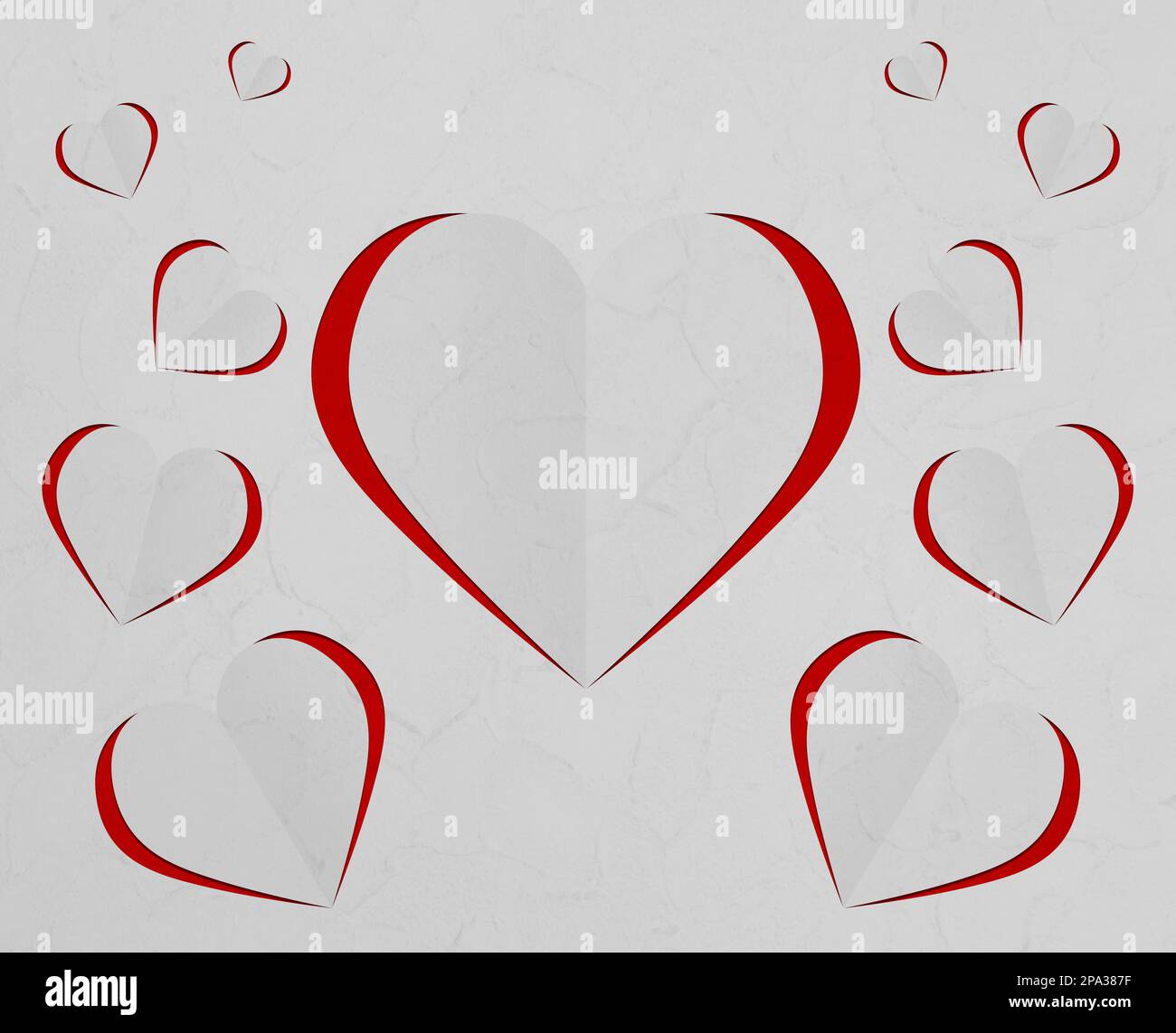 Paper hearts with red cutouts, composition for a greeting card Stock ...