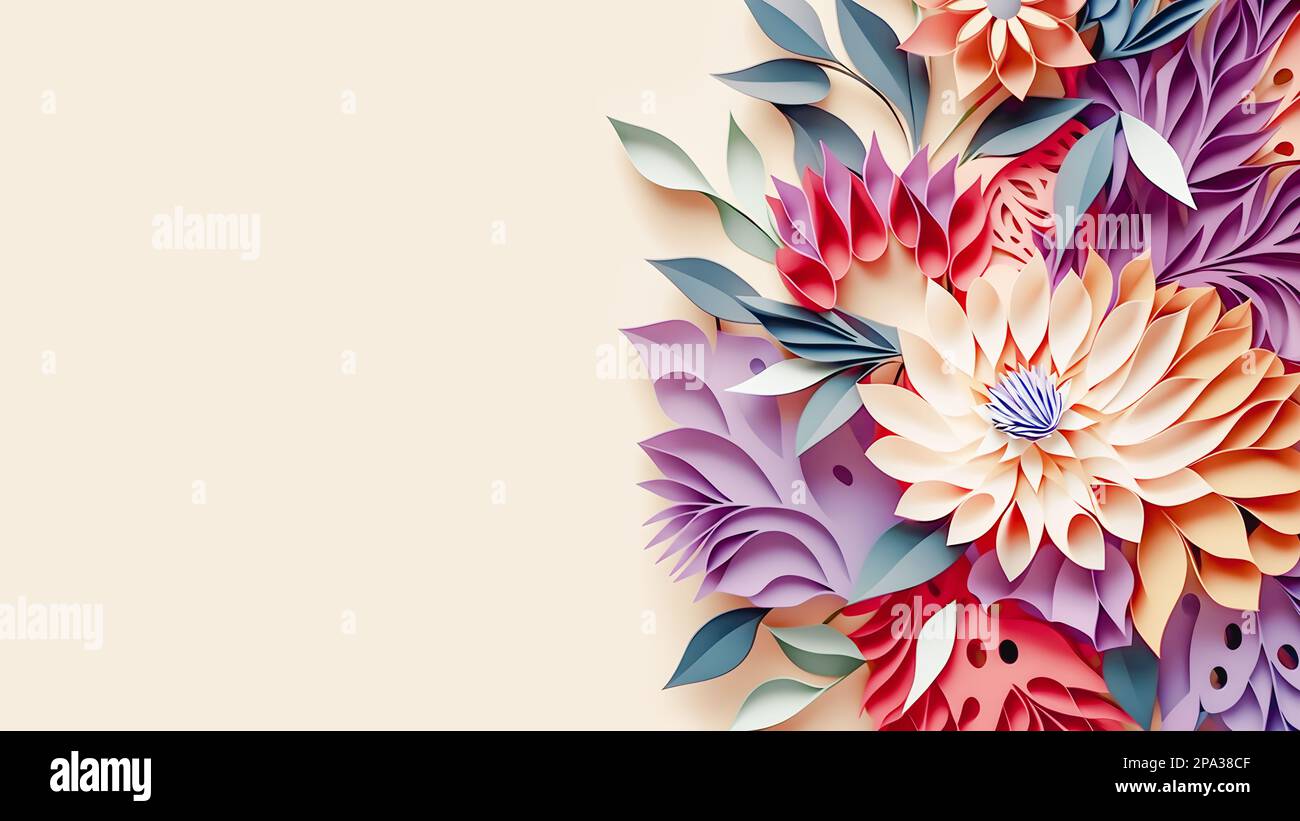 Colourful cutting from paper plants, flowers and leaves on ivory ...