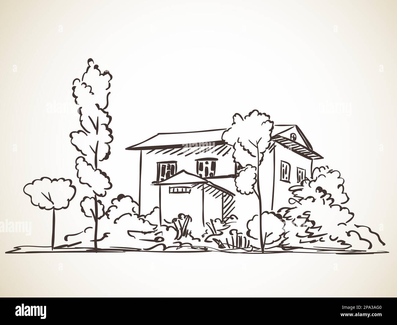 Sketch of house surrounded by trees Hand drawn illustration Stock ...