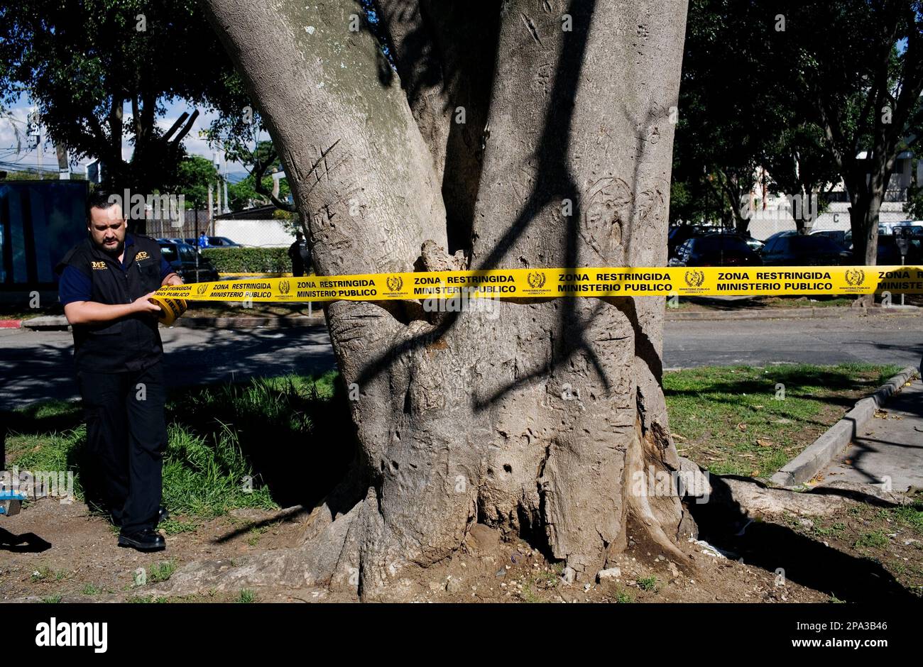 Police tape off a crime scene where Maria Dolores Valdez Castillo, 44 ...