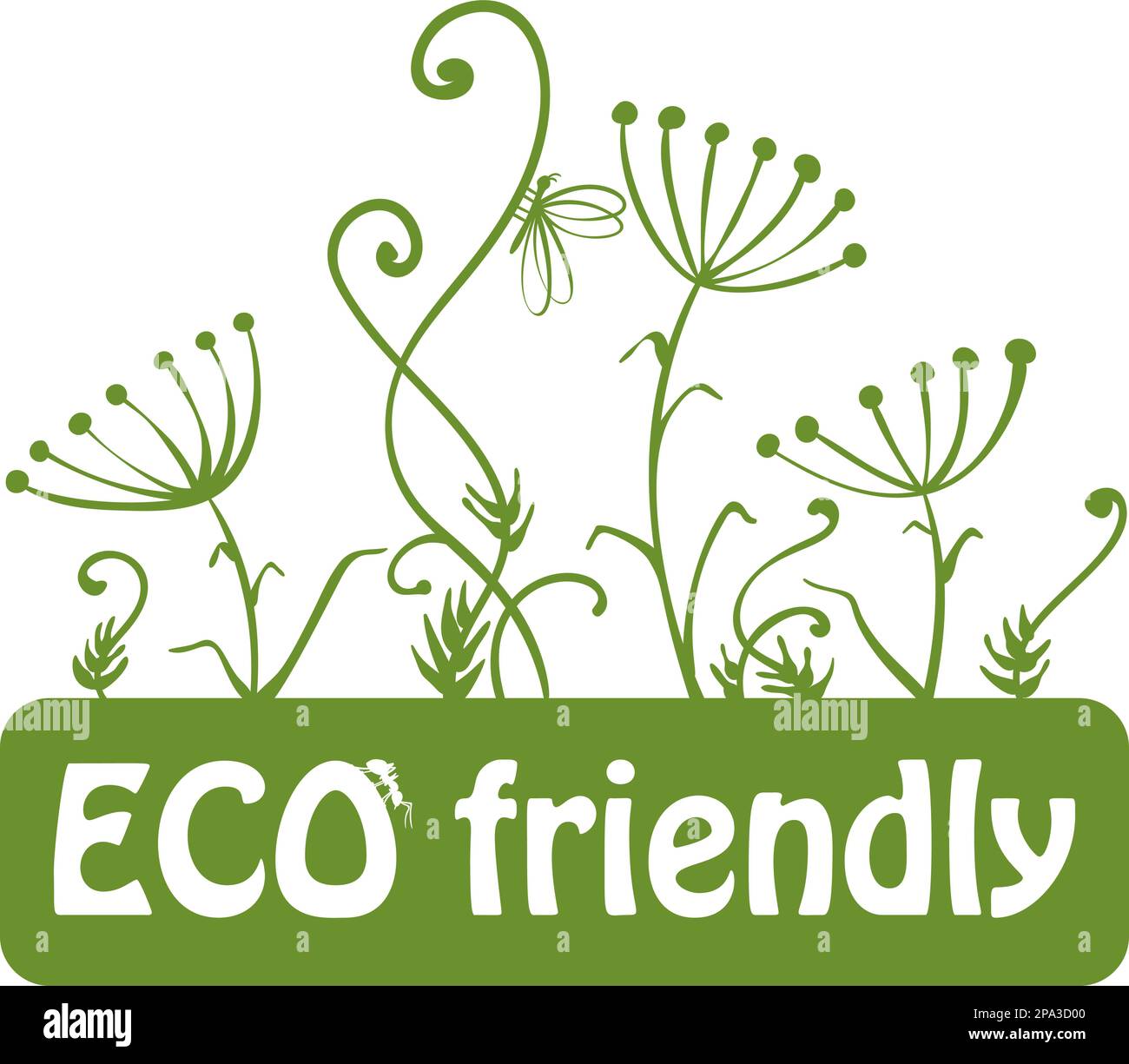 Green banner with text Eco friendly and small ant decorated with ...
