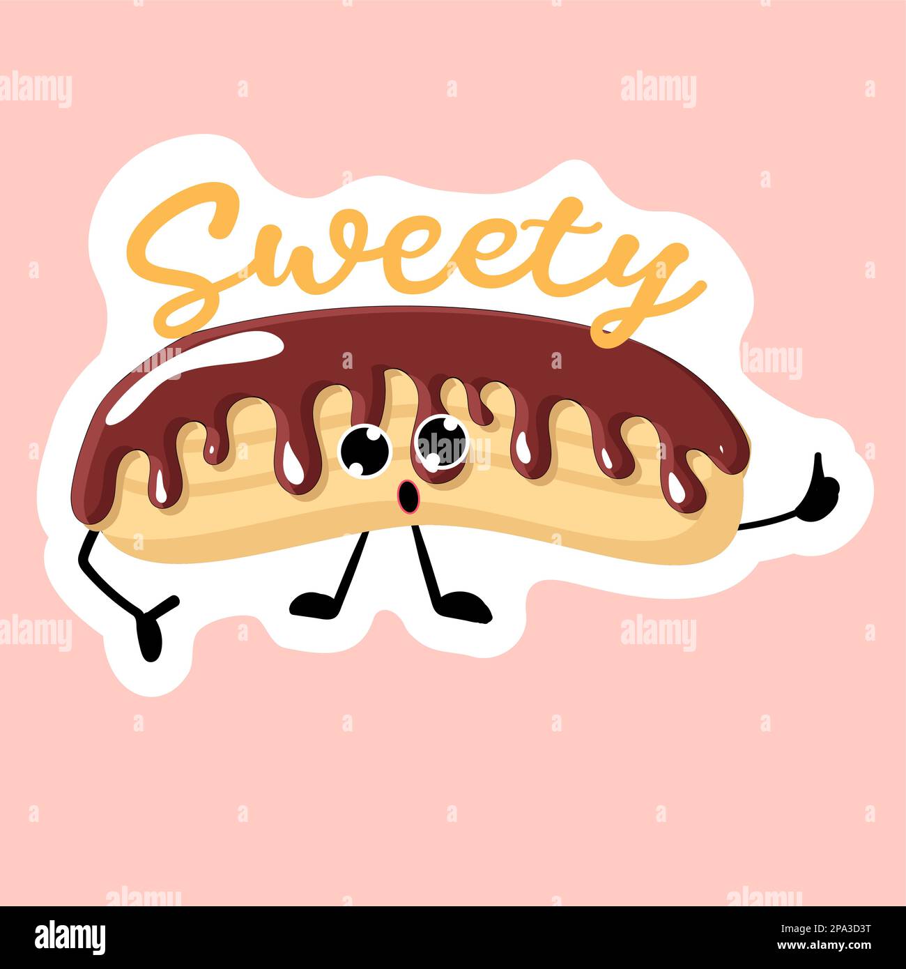 Sweetie sticker. eclair with chocolate icing. Bakery logo. Vector ...
