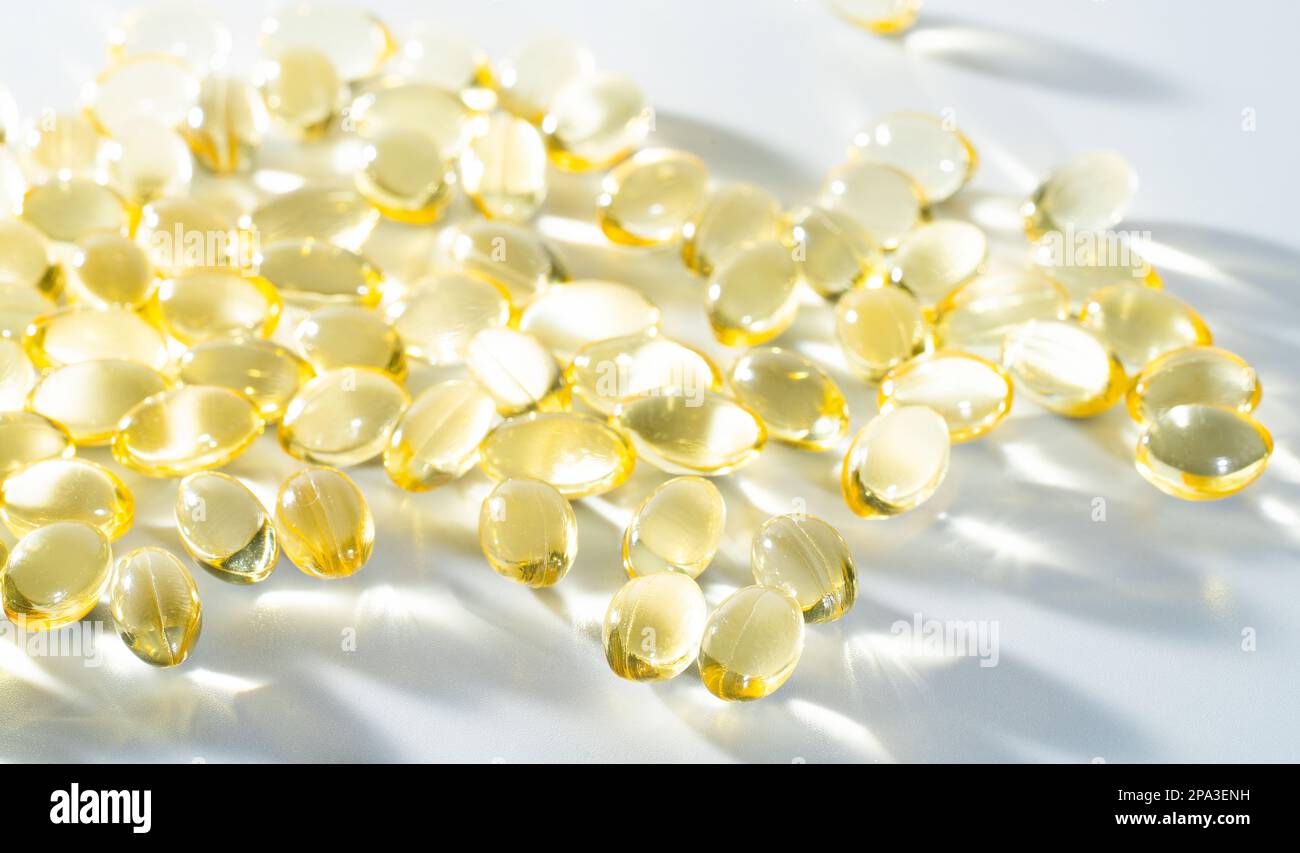 Vitamin D, omega 3, omega 6, Food supplement oil filled fish oil ...