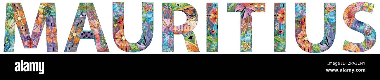 Vector word Mauritius. Hand-painted art design. Illustration for t ...