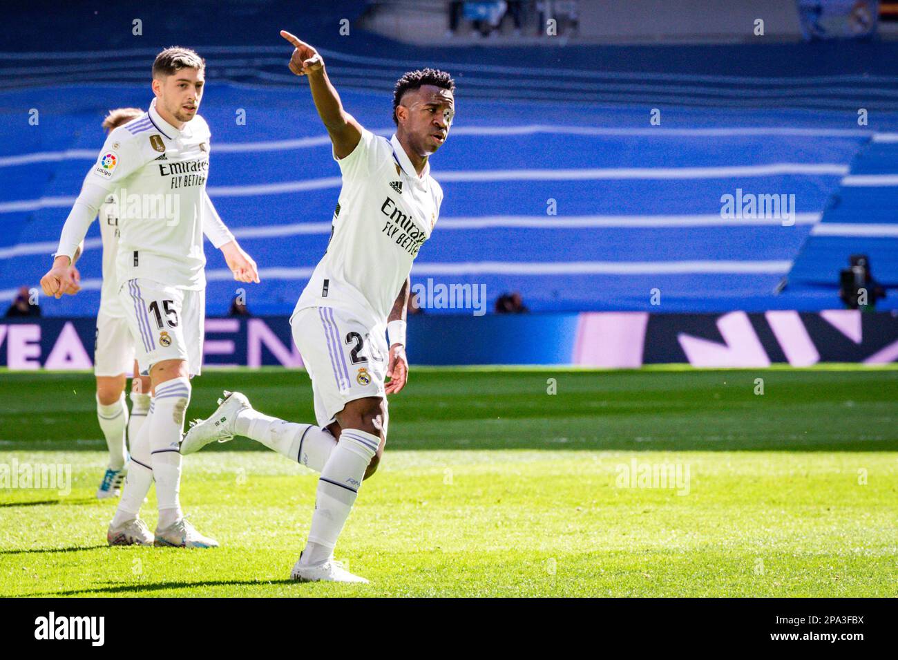 Madrid, Madrid, Spain. 11th Mar, 2023. Vin'cius JÅ“nior (Real Madrid) celebrate a goal during ...