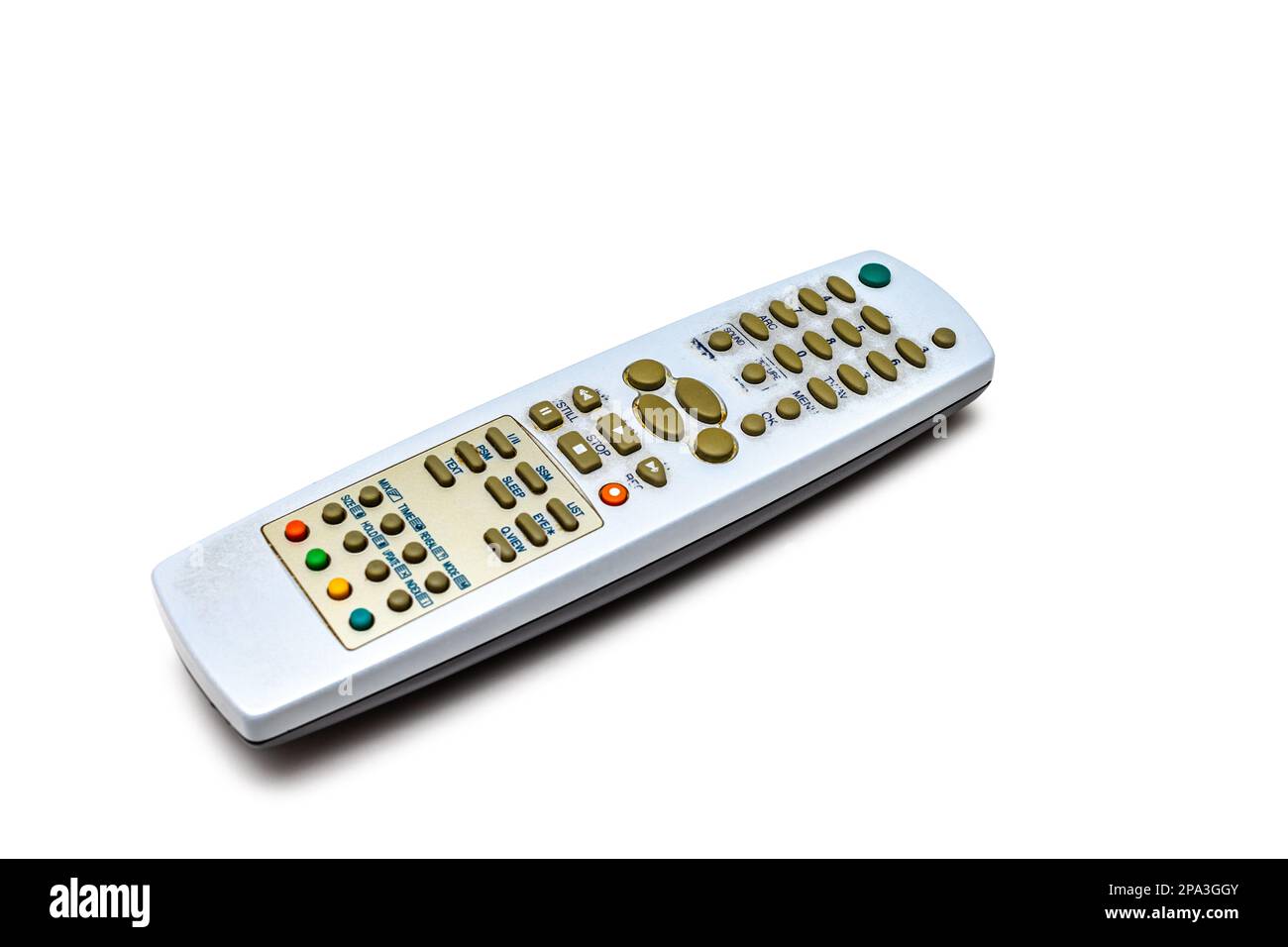old tv remote with dirty buttons on white background. old tv remote ...