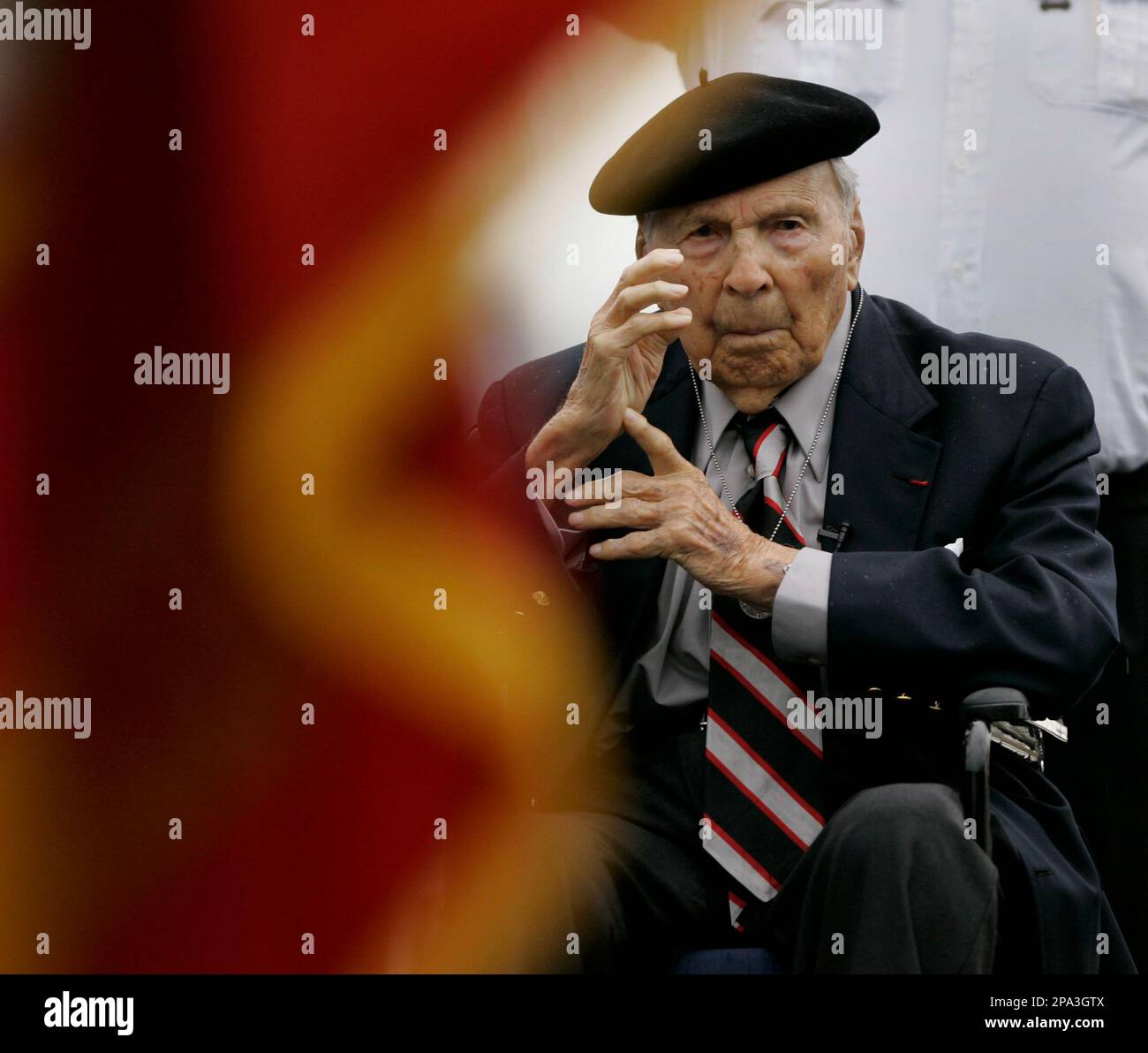 Frank Buckles salutes a color guard during Memorial Day activities at ...