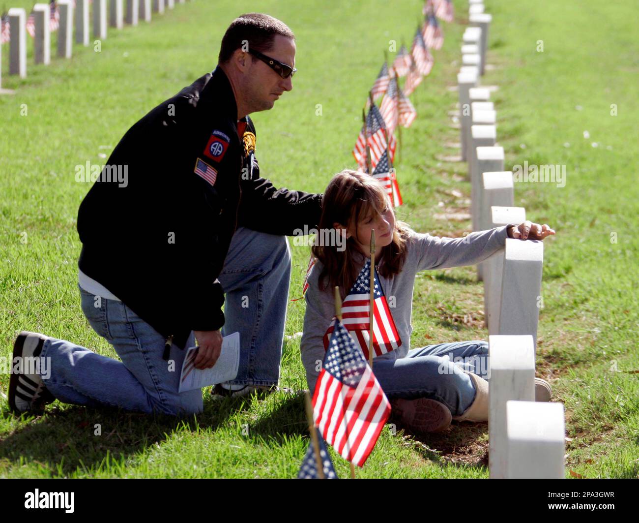 Charles Koffman, with daughter Sydney Koffman, 11, kneels at the grave ...