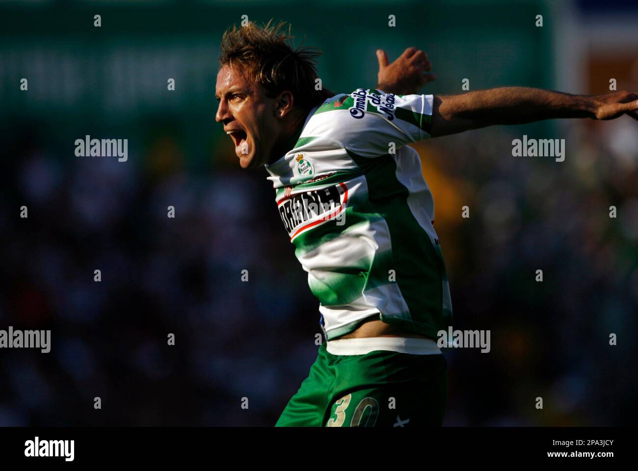 Santos' Matias Vuoso celebrates after scoring during a Mexico's soccer ...