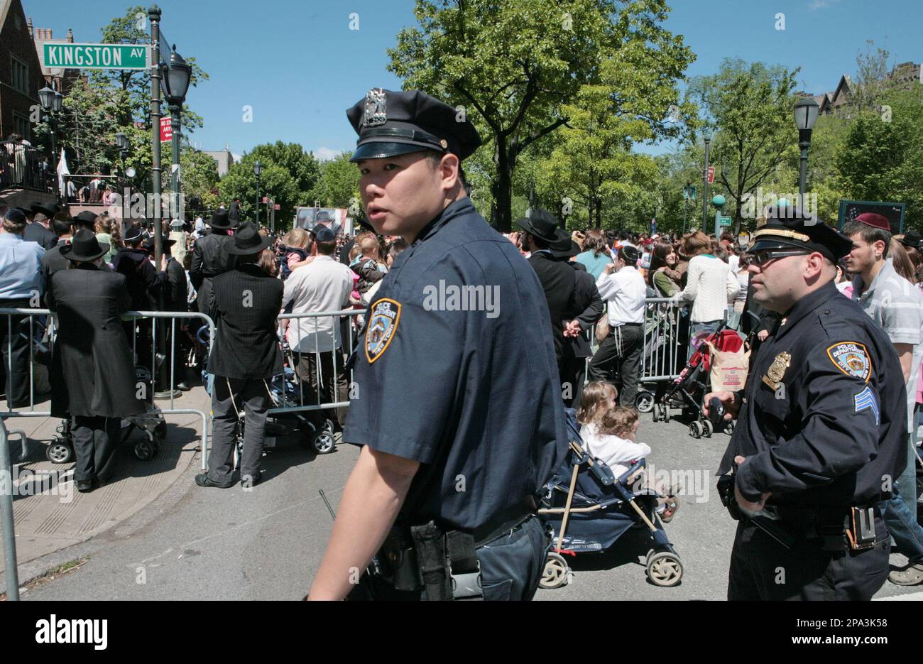 Police patrol during a Jewish religious celebration outside the ...