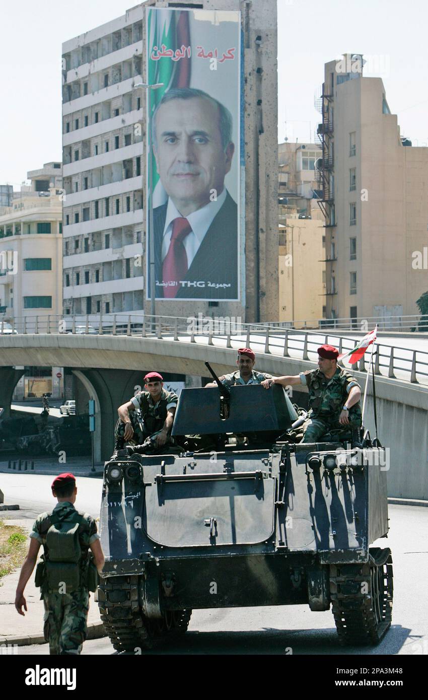 Lebanese soldier from the special forces army units, sit on their ...