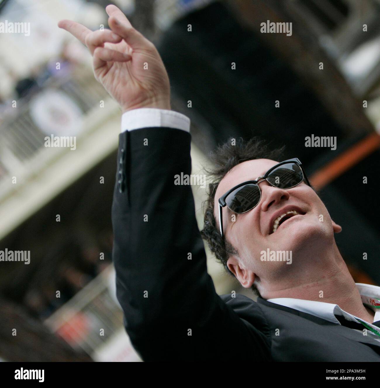 U.S. movie director Quentin Tarantino waves as he attends the Formula ...