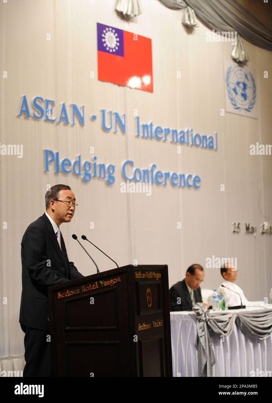 U.N. Secretary-General Ban Ki-moon, left, speaks at the ASEAN ...