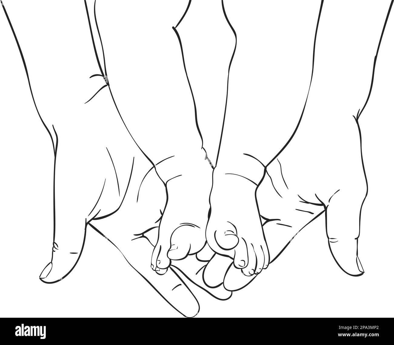 Line art sketch of baby feet in mother hands, Happy family maternity ...