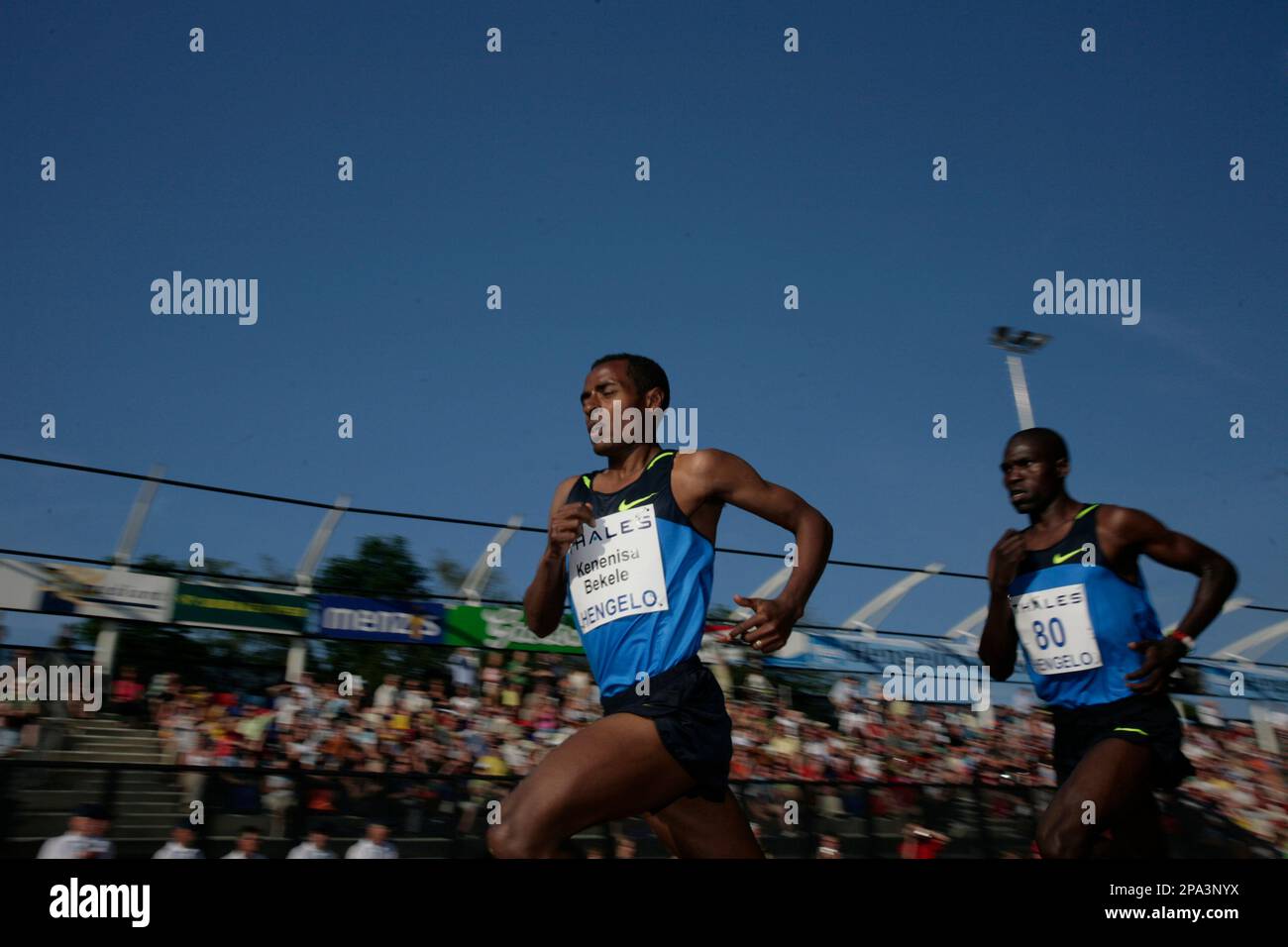 Kenenisa Bekele, left competes at the 5,000 meters race at the FBK ...