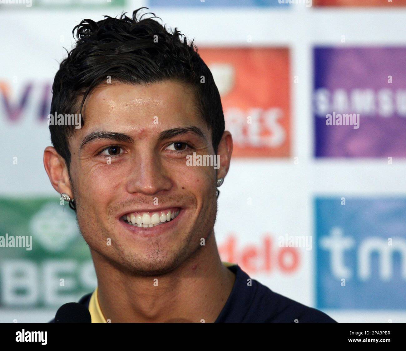 Portugal's Cristiano Ronaldo attends a press conference prior to a ...