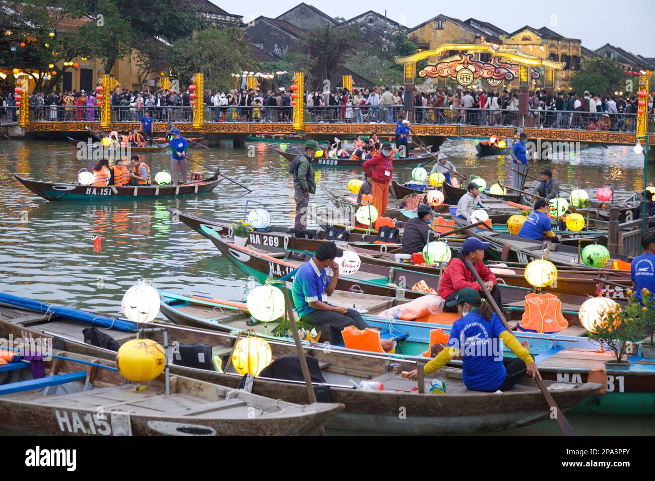 Vietnam, Hoi An, boats, people, Thu Bon River Stock Photo - Alamy