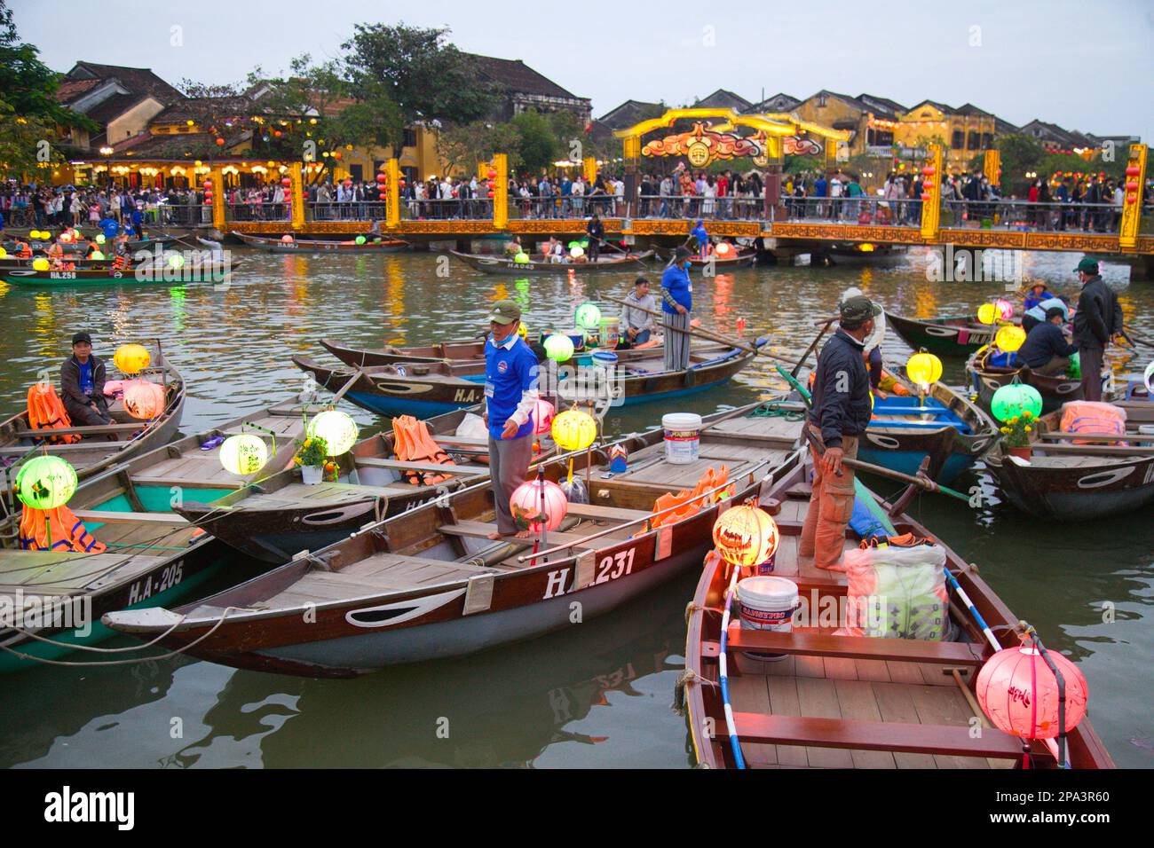 Vietnam, Hoi An, boats, people, Thu Bon River Stock Photo - Alamy