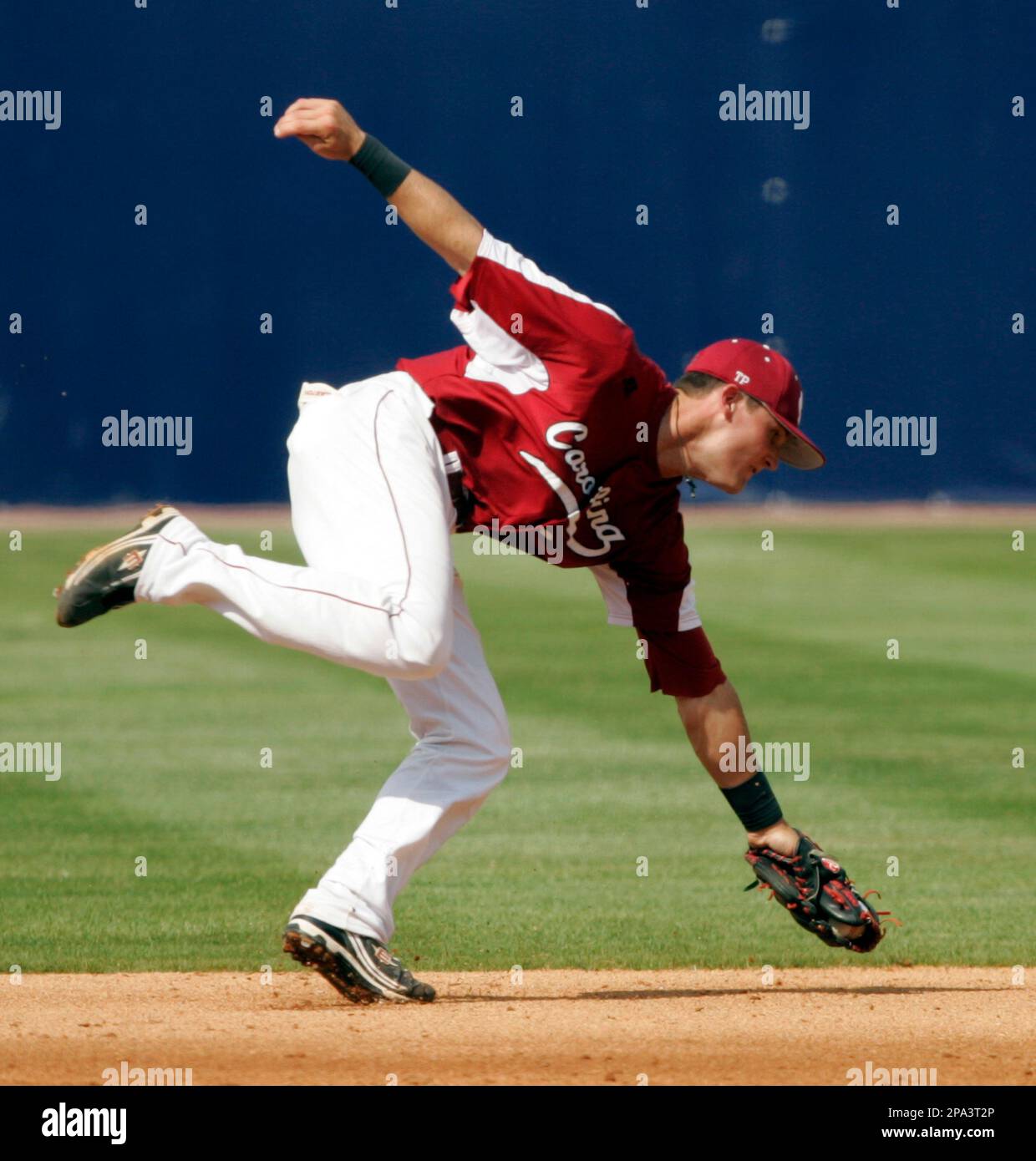 South Carolina's Reese Havens stretches to field a ground ball against ...