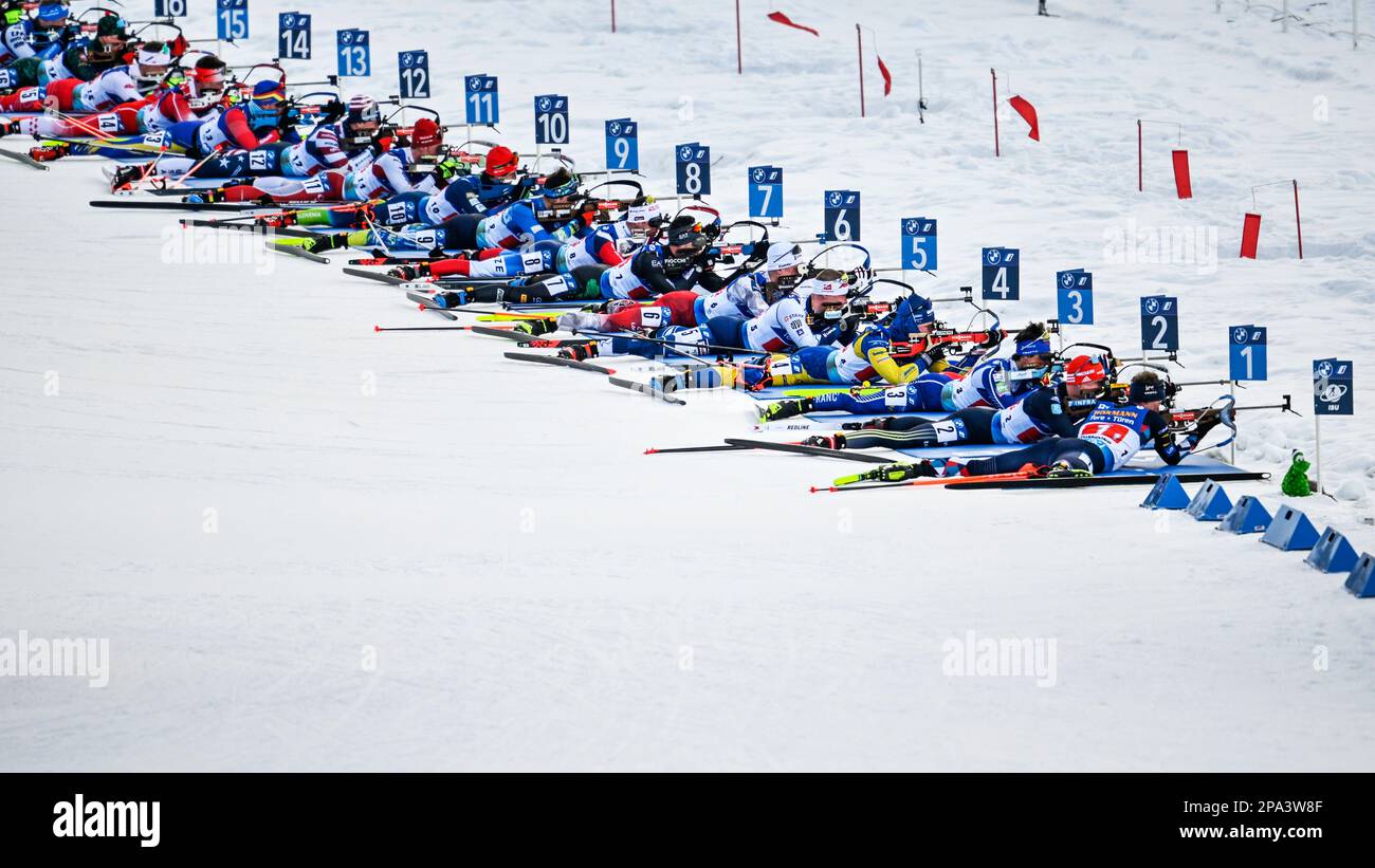 ÖSTERSUND 20230311Athletes in action on the shooting range on the first ...