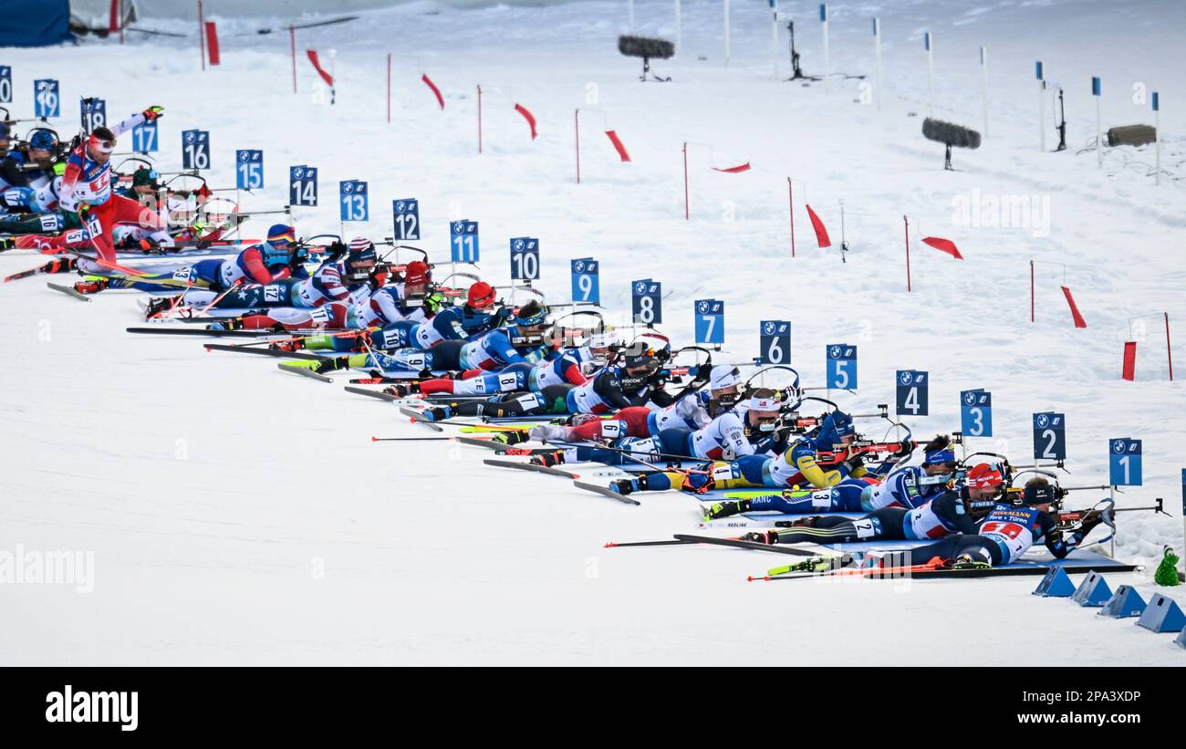 ÖSTERSUND 20230311Athletes in action on the shooting range on the first ...