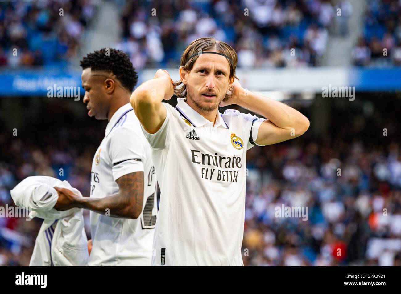 Madrid, Madrid, Spain. 11th Mar, 2023. Vin'cius JÅ“nior (Real Madrid) and Luka Modric (Real ...