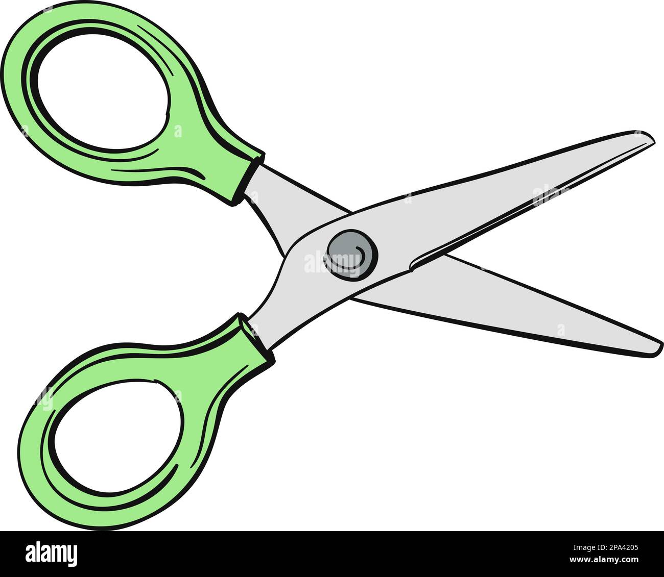 Vector scissors with green handles, Hand drawn line art illustration ...