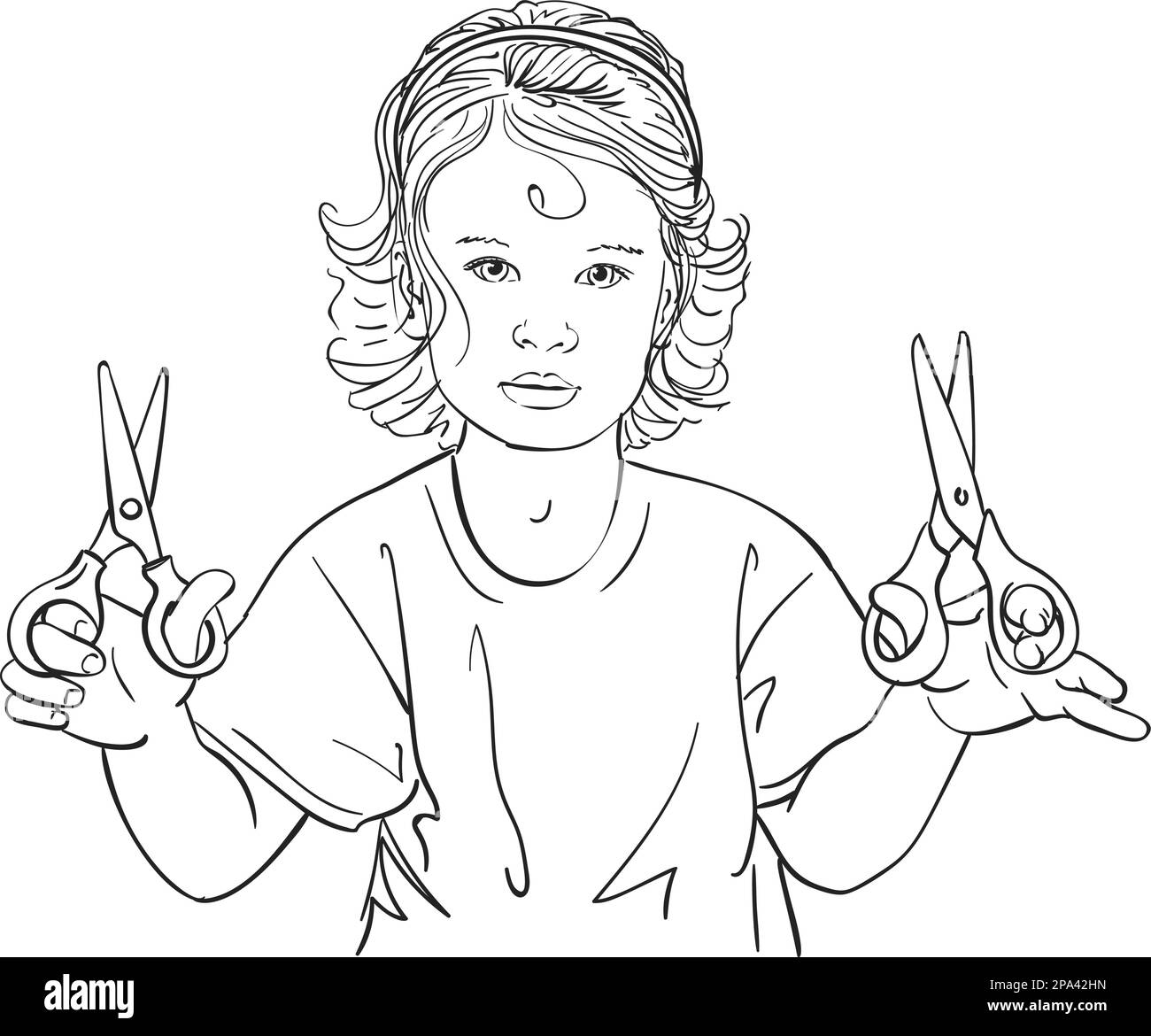 Girl with fashionable hairstyle and serious expression of her face ...