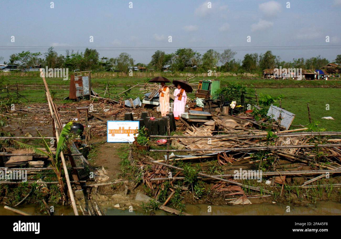 Myanmar nuns visit their home which was destroyed by Cyclone Nargis, on the outskirts of Yangon ...