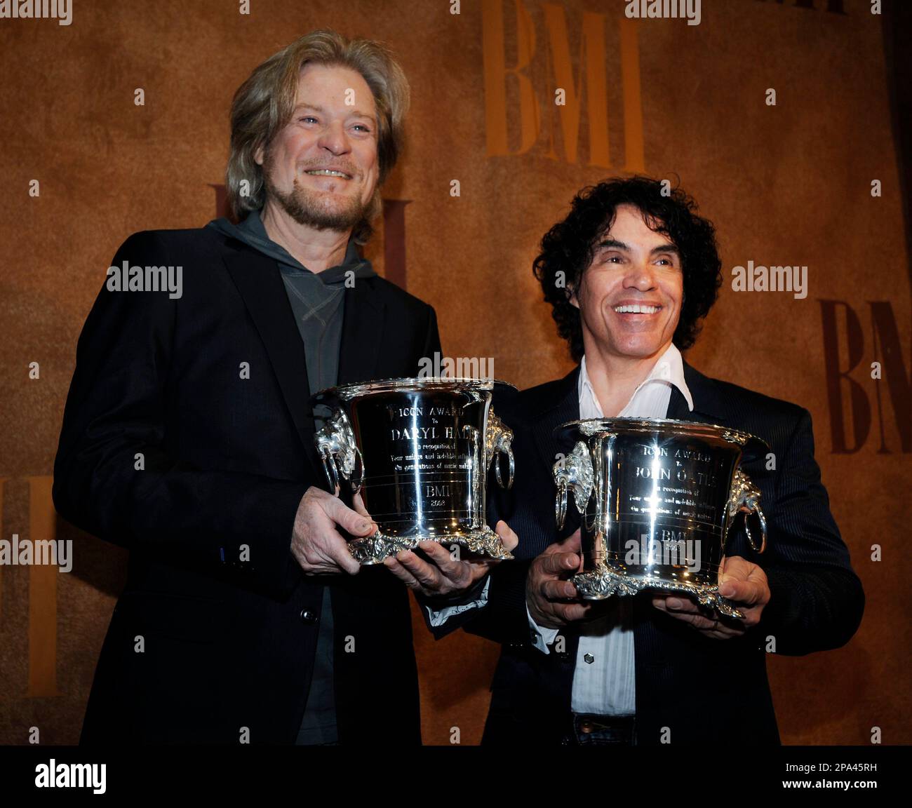Daryl Hall, left, and John Oates, recipients of BMI Icons awards, pose ...