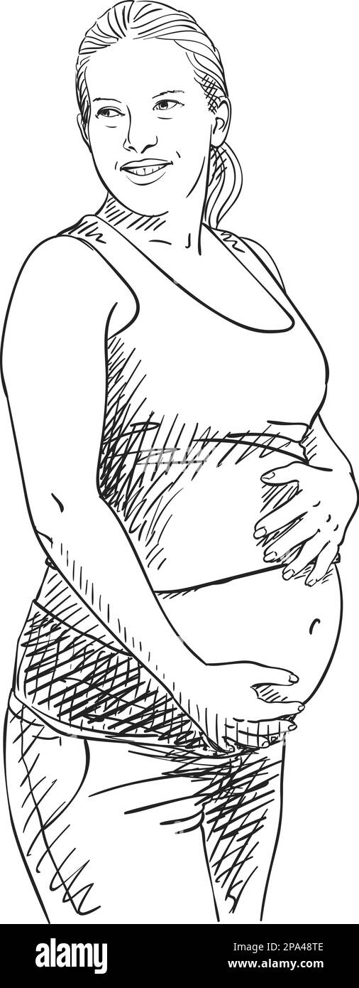 Pregnant women smiling, Vector sketch, Hand drawn illustration with ...