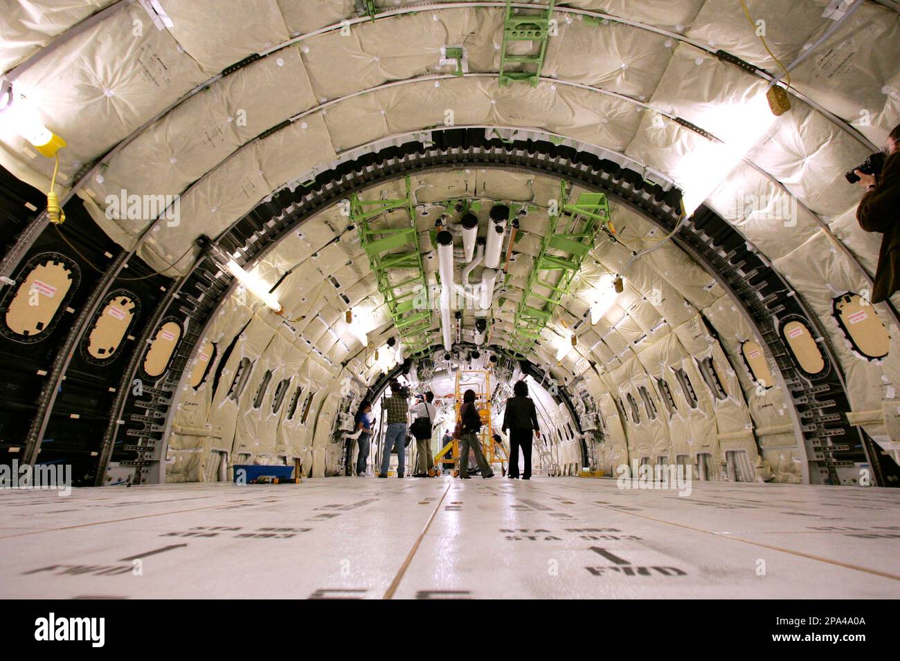 The interior of one of the first Boeing 787 jets is seen on the ...