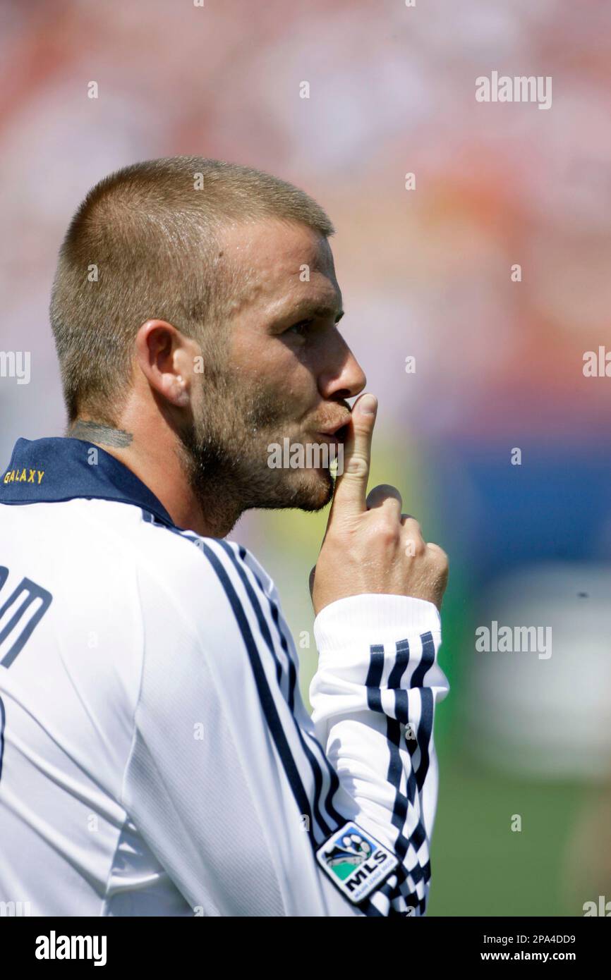 Los Angeles Galaxy midfielder David Beckham, of England, gestures after ...