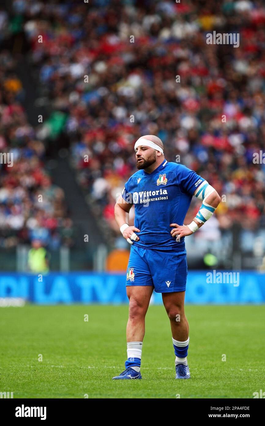 Simone Ferrari of Italy reacts during the Six Nations 2023, rugby union ...